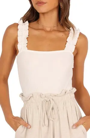 PETAL & PUP Heidi Ruffle Strap Tank Bodysuit - White