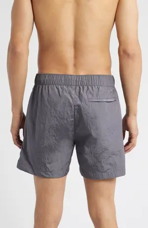 OPEN EDIT Crinkled Nylon Swim Trunks - Grey Excalibur