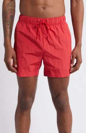 OPEN EDIT Crinkled Nylon Swim Trunks Red Rococo