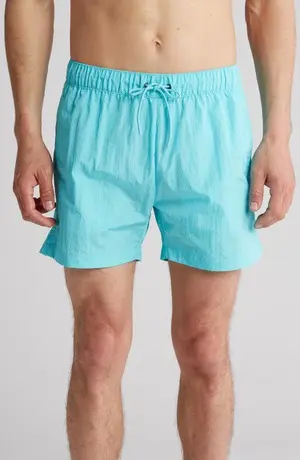 OPEN EDIT Crinkled Nylon Swim Trunks Teal Radiance