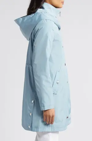 Via Spiga Water Resistant Packable Rain Jacket - Sky Blue