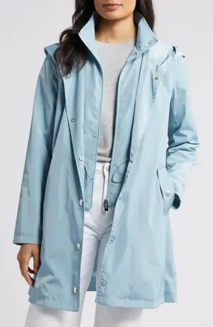 Via Spiga Water Resistant Packable Rain Jacket - Sky Blue
