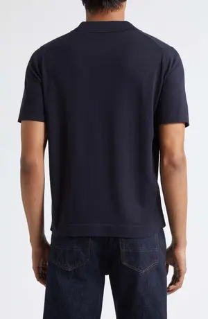 John Smedley Folke Knit Short Sleeve Cotton Button-up Shirt - Navy