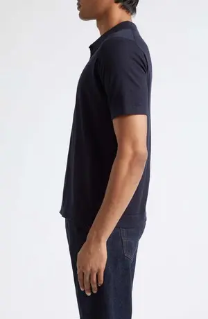John Smedley Folke Knit Short Sleeve Cotton Button-up Shirt - Navy