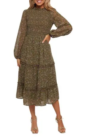 PETAL & PUP Edwina Floral Midi Dress - Olive Floral