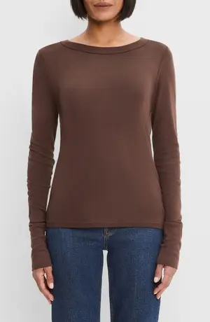 Michael Stars Kelso Wide Crewneck Long Sleeve T-shirt - Molasses