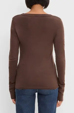 Michael Stars Kelso Wide Crewneck Long Sleeve T-shirt - Molasses