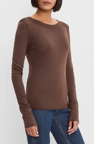 Michael Stars Kelso Wide Crewneck Long Sleeve T-shirt - Molasses