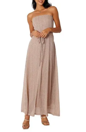 Women's Strapless Belted Maxi Dresses