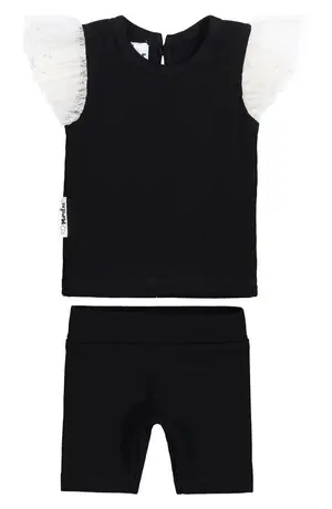 MANIÈRE Manière Glitter Mesh Top & Shorts Set Black
