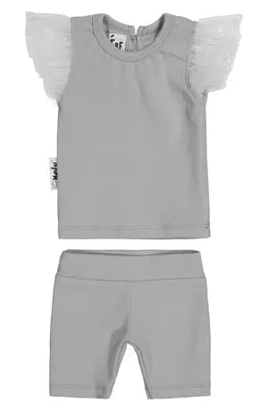 MANIÈRE Manière Glitter Mesh Top & Shorts Set Grey