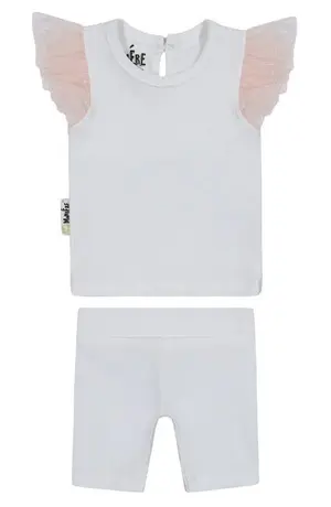 MANIÈRE Manière Glitter Mesh Top & Shorts Set White/ Mauve