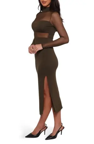 PETAL & PUP Farrow Long Sleeve Midi Dress - Olive