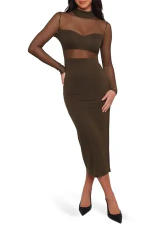 PETAL & PUP Farrow Long Sleeve Midi Dress - Olive