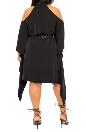 BUXOM COUTURE Cross Halter Belted Tunic Dress