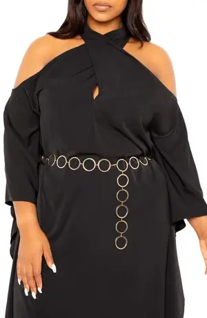 BUXOM COUTURE Cross Halter Belted Tunic Dress