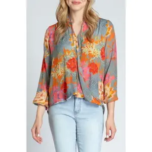 APNY APNY Print Tassel Surplice Chiffon Top Orange Multi