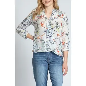 APNY Print Tassel Surplice Chiffon Top - White Multi