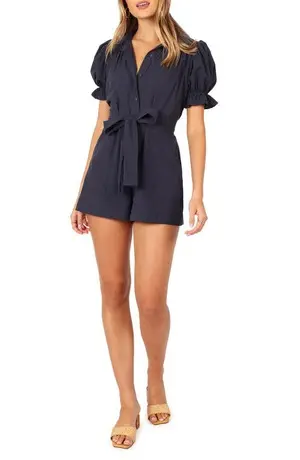 PETAL & PUP Riley Tie Waist Romper - Navy