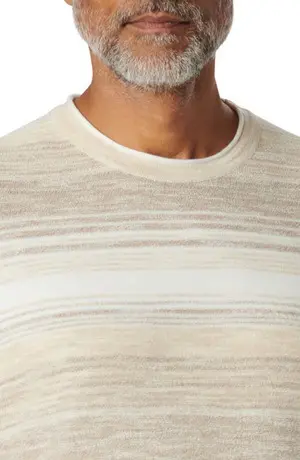 Bugatchi Stripe Crewneck Cotton Sweater - Beige