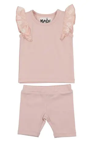 MANIÈRE Flutter Sleeve Top & Shorts Set Pale Pink