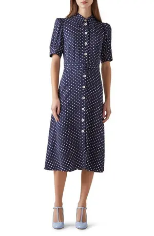 LK BENNETT Valerie Spot Midi Shirtdress - Navy