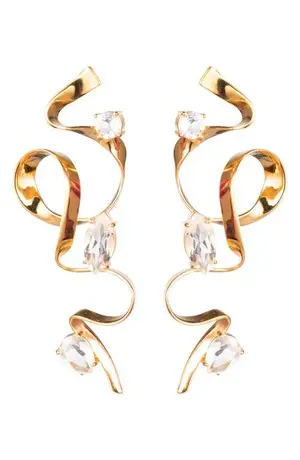 STERLING KING Crystal Ribbon Drop Earrings - Gold