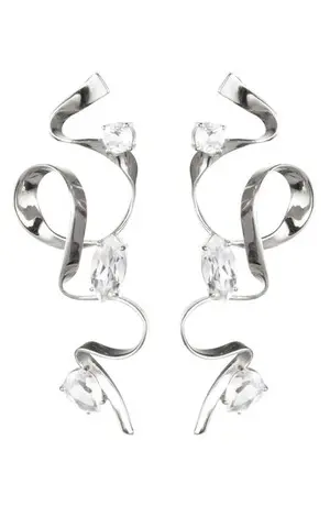 STERLING KING Crystal Ribbon Drop Earrings - Sterling Silver