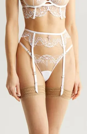 Bluebella Marisa Embroidered Mesh Garter Belt White/sheer