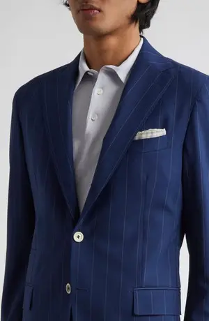 Eleventy Pinstripe Stretch Wool Blend Suit - Blue