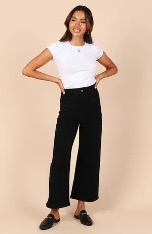 PETAL & PUP Georgette High Waist Bootcut Pants - Black