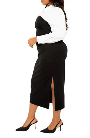 BUXOM COUTURE Contrast Long Sleeve Midi Shirt Dress