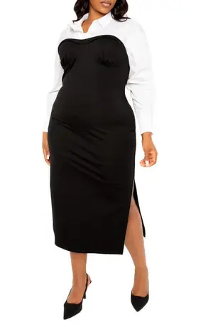 BUXOM COUTURE Contrast Long Sleeve Midi Shirt Dress