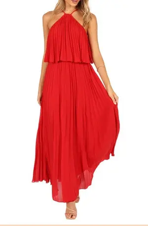 PETAL & PUP Gia Pleated Maxi Dress - Red