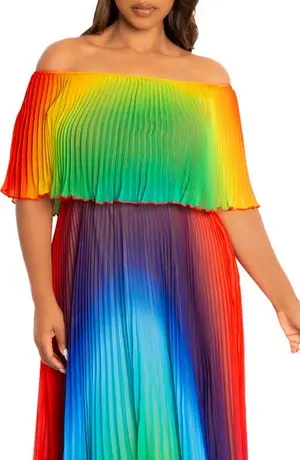 BUXOM COUTURE Floral Pleated Off-the-shoulder Maxi Dress - Multi