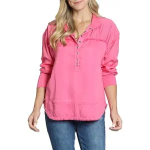 APNY Grommet Henley Chambray Top - Pink