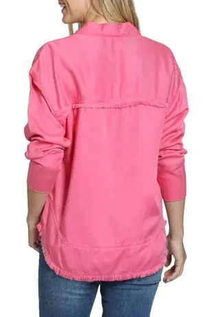 APNY Grommet Henley Chambray Top - Pink
