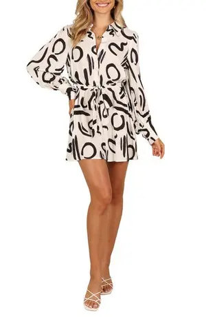 PETAL & PUP Cosmo Belted Linen Blend Mini Shirtdress