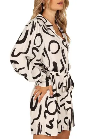 PETAL & PUP Cosmo Belted Linen Blend Mini Shirtdress