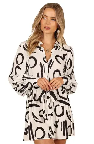 PETAL & PUP Cosmo Belted Linen Blend Mini Shirtdress