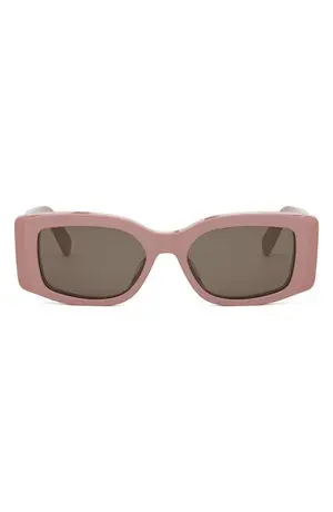 Celine CELINE Triomphe 53mm Rectangular Sunglasses Shiny Pink/brown