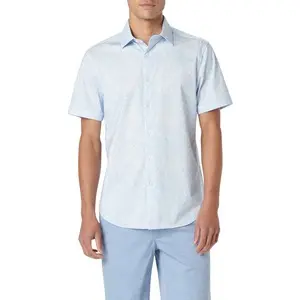 Bugatchi Miles Ooohcotton® Watercolor Short Sleeve Button-up Shirt - Sky