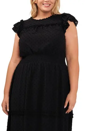 CECE DUPRAZ Clip Dot Ruffle Tiered Midi Dress