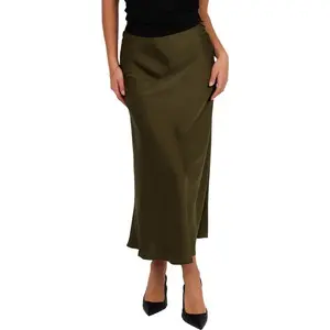 PETAL & PUP Nellie Satin Maxi Skirt - Olive