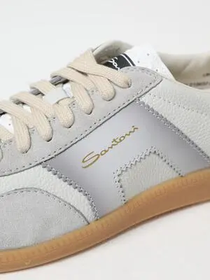 Santoni Lace-up Leather And Suede Sneakers - Blue