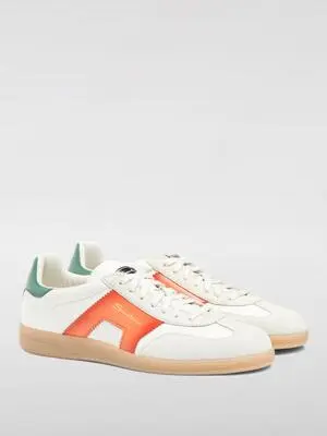 Santoni Lace-up Leather And Suede Sneakers - White 1