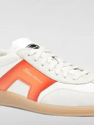 Santoni Lace-up Leather And Suede Sneakers - White 1