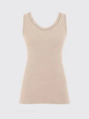 Brunello Cucinelli Stretch Cotton V-neck Tank Top With Monile Embellishment - Beige