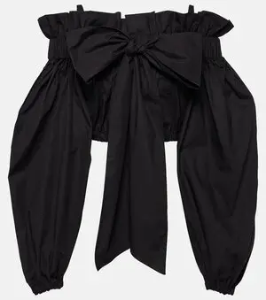 PATOU Bow-detail Ruffled Cotton Crop Top - Black