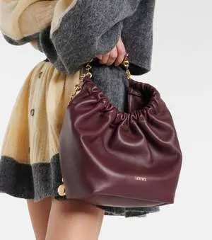 Loewe Squeeze Small Leather Shoulder Bag - Burgundy
